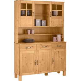 K&uuml;chenbuffet Home Affaire "Alby", beige (natur gebeizt, gewachst), B:125cm H:185cm T:38cm, Massivholz, Schr&auml;nke, K&uuml;chenbuffet, Breite 125 cm, 2 Glast&uuml;ren, 2 Schubladen