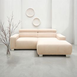 Ecksofa DOMO collection "100030 inkl. Kopfteilverstellung, guter Sitzkomfort, Cordbezug, L-Form", beige (creme), B:214cm H:94cm T:162cm, 100% Polyester, Sofas, Ecksofa, mit komfortabler Wellenunterfederung, ideal f&uuml;r kleine R&auml;ume