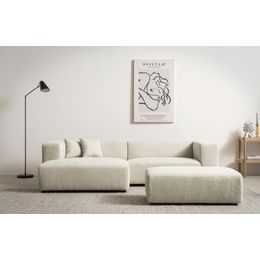 Polsterecke Home Affaire "BAKELS, Ecksofa-Set mit Hocker, L-Form mit Schlaffunktion", beige (elfenbein), B:267cm H:66cm T:163cm, Sofas, Polsterecke, Ecksofa-Set (incl. Hocker) im trendigen Megacord