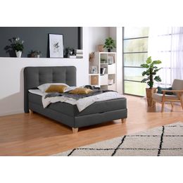 Boxbett Home Affaire, grau (anthrazit), B:138cm L:210cm, Komplettbetten, Boxbett, inklusive Kaltschaum-Topper und Bettkasten