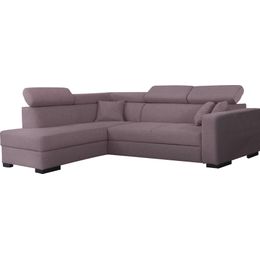Ecksofa Home Affaire "Tulio L-Form", rot (wine), B:267cm H:95cm T:198cm, Struktur fein (100% Polyester);Struktur (100% Polyester);Samtstruktur (100% Polyester), Sofas, Ecksofa, wahlweise mit Bettfunktion und Bettkasten, incl. 3 Zierkissen