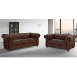 Sitzgruppe Home Affaire "Chesterfield", braun, H:74cm T:89cm, Sitzm&ouml;bel-Sets, Sitzgruppe, hochwertige Knopfheftung, bestehend aus 2- und 3-Sitzer