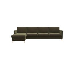 Ecksofa FLEXLUX "Fiore, super Sitzkomfort durch Kaltschaum im Sitz, L-Form", gr&uuml;n (moss gr&uuml;n), B:280cm H:85cm T:159cm, 100% Polyester, Sofas, Ecksofa, schmale Armlehnen, F&uuml;&szlig;e Alu+ Eiche