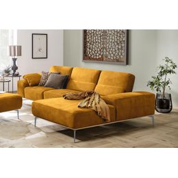 Ecksofa W.Schillig "run, Designsofa mit tollem Sitzkomfort, bequem, L-Form", gelb (brandy s37), B:319cm H:88cm T:178cm, Longlife Xtra-Leder Z73: Naturwalkleder der Luxusklasse aus den erlesensten Rohh&auml;uten. Hautst&auml;rke 1, 1 &ndash; 1, 3 mm;ROHLEDER Jacquard-Flachgewebe Q2 W60 (63% Polyester, 37% Polyacryl);ROHLEDER Chenille-Flachgewebe Q2 W77 (68% Polyacryl, 32% Polyester);Stoff S37 (100% Polyester), Sof