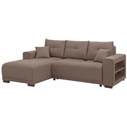 Ecksofa Home Affaire "Viborg L-Form", braun, B:234cm H:91cm T:162cm, Struktur (100% Polyester);Struktur fein ( 100% Polyester);Filzoptik (100% Polyester), Sofas, Ecksofa, mit Regal in der Armlehne, wahlweise mit Bettfunktion