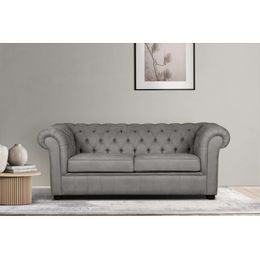 3-Sitzer Home Affaire "CHARENTE, optionale Schlafsofa, Chesterfield-Sofa, Bettfunktion", grau (hellgrau), B:198cm H:74cm T:89cm, 100% Polyester, Sofas, 3-Sitzer, mit edler Knopfheftung und typischen Armlehnen, B/T/H 198/89/74 cm