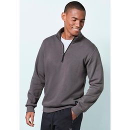 Sweatshirt John Devin, Herren, Gr. S (44/46), grau (dunkelgrau), angeraute Sweatware, Obermaterial: 60% Baumwolle, 40% Polyester, unifarben, bequem normal, Rundhals, angesetztes B&uuml;ndchen, Sweatshirts Sweatshirt, Troyer mit schwarzem Rei&szlig;verschluss am Kragen, aus Baumwoll-Mix