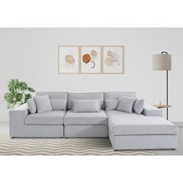 Ecksofa OTTO HOME "Florid L-Form", grau (hellgrau), B:280cm H:75cm T:162cm, Baumwollmix (60% Baumwolle/40% Leinen);Struktur fein (100% Polyester);Samtoptik (100% Polyester);Samtvelours (100% Polyester);Struktur (100% Polyester);Struktur recycelt (100% recyceltes Polyester), Sofas, Ecksofa, 3 Teile, bestehend aus Modulen, viele Bezugsqualit&auml;ten, auch in Cord