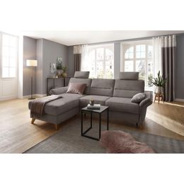 Ecksofa Home Affaire "Westerland L-Form", braun (latte), B:252cm H:90cm T:162cm, 100% Polyester, Sofas, Ecksofa, Federkern-Polsterung, wahlweise mit Bettfunktion, Bettkasten