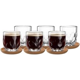 Latte-Macchiato-Glas Leonardo "Kaffeegl&auml;ser mit Untersetzer Gocce 220 ml 6er Set transparent", bunt (transparent), 12 tlg., Glas, Trinkgef&auml;&szlig;e, Latte-Macchiato-Glas
