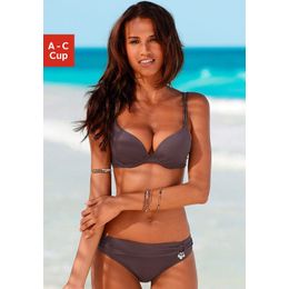 Push-Up-Bikini s.Oliver, Damen, Gr. 34, Cup B, braun, Microfaser, Polyamid, unifarben, Bikini-Sets Push-Up-Bikini, mit Zierring an der Hose, Topseller