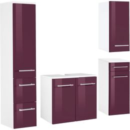 Badm&ouml;bel-Set Welltime "Venedig", lila (wei&szlig;, aubergine), Kastenm&ouml;bel-Sets, Badm&ouml;bel-Set, Waschbeckenunterschrank (Breite 50 cm), H&auml;ngeschrank, Unterschrank