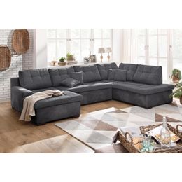 Wohnlandschaft Home Affaire "F&ouml;hr U-Form", schwarz (schwarz, anthrazit), B:310cm H:75cm T:200cm, 100% Polyester PRIMABELLE/Webstoff;100% Polyester Melrose/Struktur grob;100% Polyester Luxus-Microfaser/Struktur, Sofas, Wohnlandschaft, wahlweise mit Bettfunktion