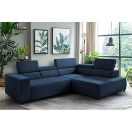 Ecksofa exxpo - SOFA FASHION "VITTORIO mit Komfortfunktionen, bequem und modern, Cord, L-Form", blau, B:308cm H:73cm T:203cm, Sofas, Ecksofa, inkl. Kopfteil- und Sitztiefenverstellung, wahlweise mit Bettfunktion