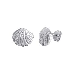 Paar Ohrstecker Firetti "Schmuck Geschenk Silber 925 Ohrschmuck Muschel", silber (silberfarben, kristallwei&szlig;, kristallwei&szlig;), Ohrringe, Damen, Silber 925 (Sterlingsilber), Paar Ohrstecker, mit Zirkonia (synth.)