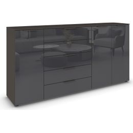 Kombikommode Rauch "Kommode T&uuml;rkommode Sideboard Kombikommode FLIPP mit Glasfront", grau (graphit, glas basalt), B:200cm H:100cm T:42cm, Holzwerkstoff, Sideboards, Kombikommode, 3-t&uuml;rig mit 5 Schubladen und Soft-Close-Funktion sowie Glasfront