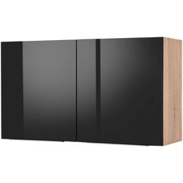 H&auml;ngeschrank KOCHSTATION "KS-Brindisi", schwarz (schwarz hochglanz, eichefarben), B:100cm H:57cm T:34cm, Holzwerkstoff, MDF, Schr&auml;nke, H&auml;ngeschrank, 100 cm breit, 2 T&uuml;ren