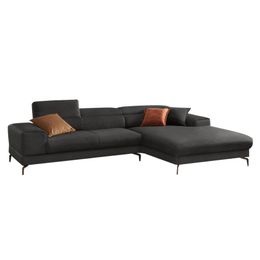 Ecksofa W.Schillig "Piedroo, Designsofa mit tollem Sitzkomfort, elegant und bequem, L-Form", grau (anthrazit r66), B:303cm H:70cm T:193cm, Chenille-Flachgewebe R66 (85% Polyester, 15% Nylon), Sofas, Ecksofa, Kopfteilverstellung, wahlweise mit Sitztiefenverstellung, Breite 303cm