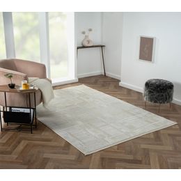 Teppich "My Favorite", beige (creme, hellgrau, wei&szlig;), B:160cm H:10mm L:230cm, Polyester, MyFlair M&Ouml;BEL & ACCESSOIRES, Teppiche, Teppich, Kurzflor, Retro-Style, mit Fransen, besonders weich