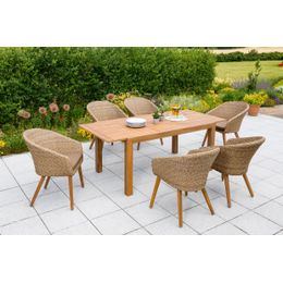 Garten-Essgruppe Merxx "Arrone", braun, Obermaterial: 100% Polyester. F&uuml;llung: 100% Polyurethan, Sitzm&ouml;bel-Sets, Garten-Essgruppe, 6 St&uuml;hle und Tisch, mit Sitzpolstern