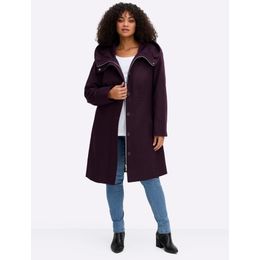 Kurzmantel sheego, Damen, Gr. 44, aubergine, 90% Polyester, 10% Wolle, unifarben, unifarben mit Farbeinsatz, unifarben mit Farbeins&auml;tzen, M&auml;ntel Kurzmantel