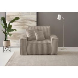 Loveseat OTTO HOME "FINNLEY, XXL-Sessel, Lesesessel, trendige Stoffe, inkl. Zierkissen", grau (taupe), B:120cm H:85cm T:86cm, Bezugstoff 100% PES ;Gramatur 400g/qm +/- 5%, Sessel, Loveseat, verf&uuml;gbar in den Stoffqualit&auml;ten Boucl&eacute;, Struktur fein und Mega Cord