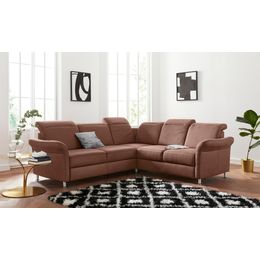 Sit & More Ecksofa SIT & MORE "Darwin L-Form", braun (haselnuss), B:249cm T:229cm, Sofas, Ecksofa, inklusive Federkern, wahlweise mit Kopfteilverstellung, Bettfunktion