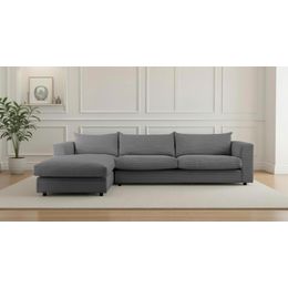 Ecksofa "Avelina", grau (dunkelgrau), B:297cm H:77cm T:186cm, 100% Polyester, LeGer Home by Lena Gercke, Sofas, Ecksofa, Breite 297 cm, in Cord- und Chenille- Stoff, R&uuml;ckenkissen mit Federn