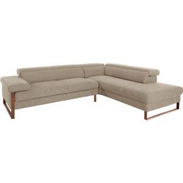 Ecksofa W.Schillig "finn, Designsofa mit tollem Sitzkomfort, bequem, L-Form", braun (sesame s22), B:281cm H:71cm T:230cm, Flachgewebe S22 (100% Polyester);Stoff S37 (100% Polyester);Longlife Xtra-Leder Z59: Glattleder mit modischer Pr&auml;gung. Hautst&auml;rke 0, 9 - 1, 1 mm, Sofas, Ecksofa, German Design Award 2016, Fu&szlig;gestell Nussbaum natur, Breite 281 cm