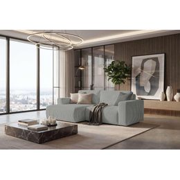 Schlafsofa Home Affaire "Noord Schlafecksofa, Breite 250 cm", ligh grau, B:250cm H:82cm T:143cm, 92% Polyester, 8% Nylon, Sofas, Schlafsofa, Cord, Struktur, Webstoff, mit Wellenunterfederung, Massivholzrahmen