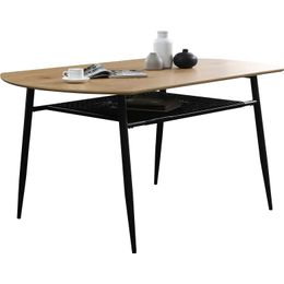 Esstisch Salesfever "Familienfreundlicher Tisch", schwarz (natur, schwarz, schwarz, natur, schwarz), B:160cm H:76cm T:90cm, Tische, Esstisch, Stilvolle Ablage aus Metall und Polyrattan