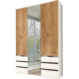 Kleiderschrank wimex "Level by fresh to go", wei&szlig; (wei&szlig;, plankeneichefarben), B:150cm H:216cm T:58cm, Schr&auml;nke, Kleiderschrank, mit Spiegelt&uuml;ren und Schubladen