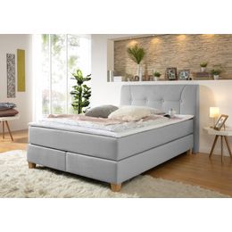 Boxspringbett Home Affaire "Calloway", grau, B:208cm L:218cm, Komplettbetten, Boxspringbett, inkl. Topper, XXL-Ausf&uuml;hrung, in 4 Farben, 5 Breiten, 3 Matratzenarten