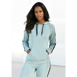Kapuzensweatshirt BENCH. LOUNGEWEAR, Damen, Gr. 56/58, gr&uuml;n (mint, schwarz), Jersey, Obermaterial: 60% Baumwolle, 40% Polyester, unifarben mit Farbeins&auml;tzen, bequem h&uuml;ftbedeckend, Rippb&uuml;ndchen, Sweatshirts Kapuzensweatshirt, mit Seitenstreifen und K&auml;ngurutasche, Loungewear