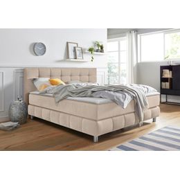 Boxspringbett Home Affaire "Salo", beige, B:214cm L:211cm, Struktur (100% Polyester);Bezug der Spiegelfl&auml;che Matratzendrell aus 100% Polyester;Samtoptik (100% Polyester), Komplettbetten, Boxspringbett, incl. Topper, 6 Breiten, 2 H&auml;rtegrade, TFK auch in H&auml;rtegrad 4