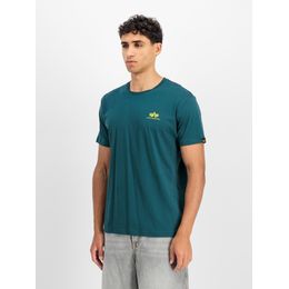 Rundhalsshirt Alpha Industries "Backprint T", Herren, Gr. S, deep petrol, Single Jersey, Obermaterial: 100% Baumwolle, bedruckt, regular fit normal, Rundhals, Shirts Rundhalsshirt