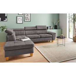 Ecksofa exxpo - SOFA FASHION "Enya, hoher Sitzkomfort, Breite 266cm, bequem, 12cm hohe F&uuml;&szlig;e, L-Form", grau (taupe), B:266cm H:79cm T:232cm, Luxus-Microfaser Vintageoptik (100% Polyester);Webvelours (92% Polyester, 8% Nylon), Sofas, Ecksofa, mit Kopfteilverstellung, wahlweise Bettfunktion u. Bettkasten