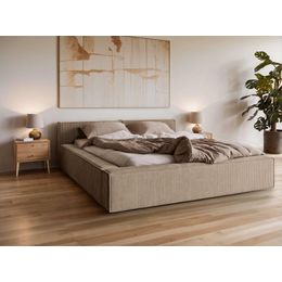 Polsterbett Home Affaire "LAUREDA Bettgestell mit Lattenrost, in 4 Breiten- 140, 160, 180, 200cm", braun, B:204cm H:74cm L:244cm, 83% Polyester, 17% Nylon, Betten, Polsterbett, mit Kopfteil und Bettkasten, ohne Matratze