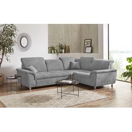 Ecksofa DOMO collection "Franzi, zeitlos und elegant, moderne Sitzheftung, L-Form", grau (hellgrau), B:275cm H:81cm T:214cm, Sofas, Ecksofa, wahlweise mit Kopfteilverstellung (dann Breite: 275 cm)