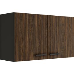 H&auml;ngeschrank Optifit "Palma", schwarz (rillendekor nussbaum, anthrazit), B:100cm H:57,6cm T:34,6cm, Holzwerkstoff, Schr&auml;nke, H&auml;ngeschrank, Breite 100 cm, 2 T&uuml;ren, 1 Einlegeboden