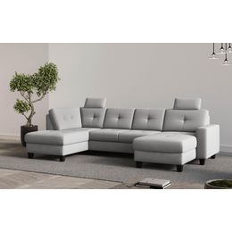 Wohnlandschaft Home Affaire "Varese", grau (hellgrau), B:304cm H:91cm T:170cm, 95%Polyester 5%Polyamid, Sofas, Wohnlandschaft, wahlweise mit Bettfunktion und Bettkasten