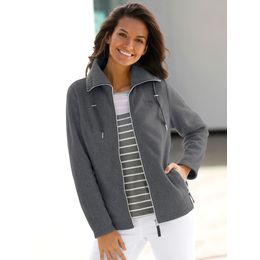 Fleecejacke Casual Looks, Damen, Gr. 52, grau (dunkelgrau, meliert), 100% Polyester, meliert, unifarben, Jacken Fleecejacke