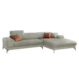 Ecksofa W.Schillig "Piedroo, Designsofa mit tollem Sitzkomfort, elegant und bequem, L-Form", grau (stone r66), B:303cm H:70cm T:193cm, Chenille-Flachgewebe R66 (85% Polyester, 15% Nylon), Sofas, Ecksofa, Kopfteilverstellung, wahlweise mit Sitztiefenverstellung, Breite 303cm
