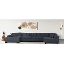 Wohnlandschaft Home Affaire "Skara XXL U-Form", blau (graublau), B:510cm H:86cm T:250cm, 100% Polyester, Sofas, Wohnlandschaft, Lounge-Sofa XXL mit Federkern-Polsterung, in vielen Bezugsvarianten