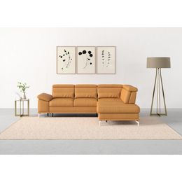 Sit & More Ecksofa SIT & MORE "Cabrio L-Form, B: 274 cm, mit Sitztiefen-, Arm- & Kopfteilverstellung", gelb (curry), B:274cm H:87cm T:230cm, Sofas, Ecksofa, 3 Nierenkissen, Federkern, optional Bettfunktion und Stauraum