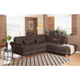 Ecksofa Home Affaire "Palace L-Form", braun, B:259cm H:89cm T:225cm, Struktur fein (100% Polyester);Struktur (100% Polyester);Luxus-Microfaser Lederoptik (100% Polyester), Sofas, Ecksofa, incl. Sitztiefenverstellung, wahlweise mit Bettfunktion und Stauraum