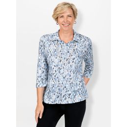 Poloshirt CLASSIC "Poloshirt", Damen, Gr. 48, blau (eisblau, steingrau, bedruckt), 50% Baumwolle, 50% Modal, gemustert, mehrfarbig, Shirts Poloshirt