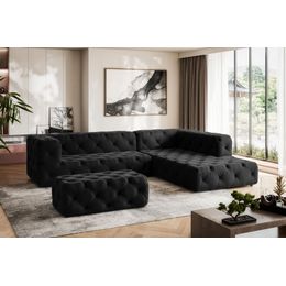 Ecksofa Home Affaire "FOLLINA", schwarz, B:325cm H:71cm T:228cm, 100% Polyester, Sofas, Ecksofa, L-Form, mit klassischer Chesterfield-Knopfheftung