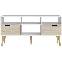 TV-Board Andas "Oslo, TV-M&ouml;bel, Fernsehtisch, TV-Unit, Media-M&ouml;bel", wei&szlig; (wei&szlig;, eiche struktur), B:117,2cm H:57,6cm T:39,1cm, Holzwerkstoff, Sideboards, TV-Board, TV-Kommode mit 2 Schubladen,4 F&auml;chern, Breite 117 cm, H&ouml;he 57 cm