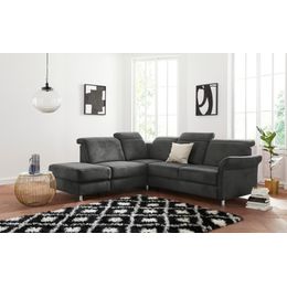Sit & More Ecksofa SIT & MORE "Darwin L-Form", blau (antrazith), B:249cm T:221cm, Sofas, Ecksofa, inklusive Federkern, wahlweise mit Kopfteilverstellung, Bettfunktion